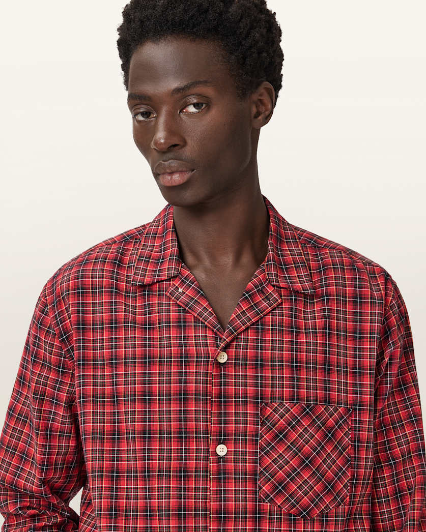 Felix Check Long Sleeve Shirt CLARET RED | ALLSAINTS US